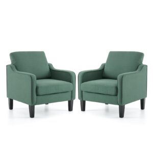 vingli accent chairs set of 2 living room chairs dark green reading chair for bedroom scooped arm chair mid century modern accent chairs upholstered comfy chair for apartment, waiting room