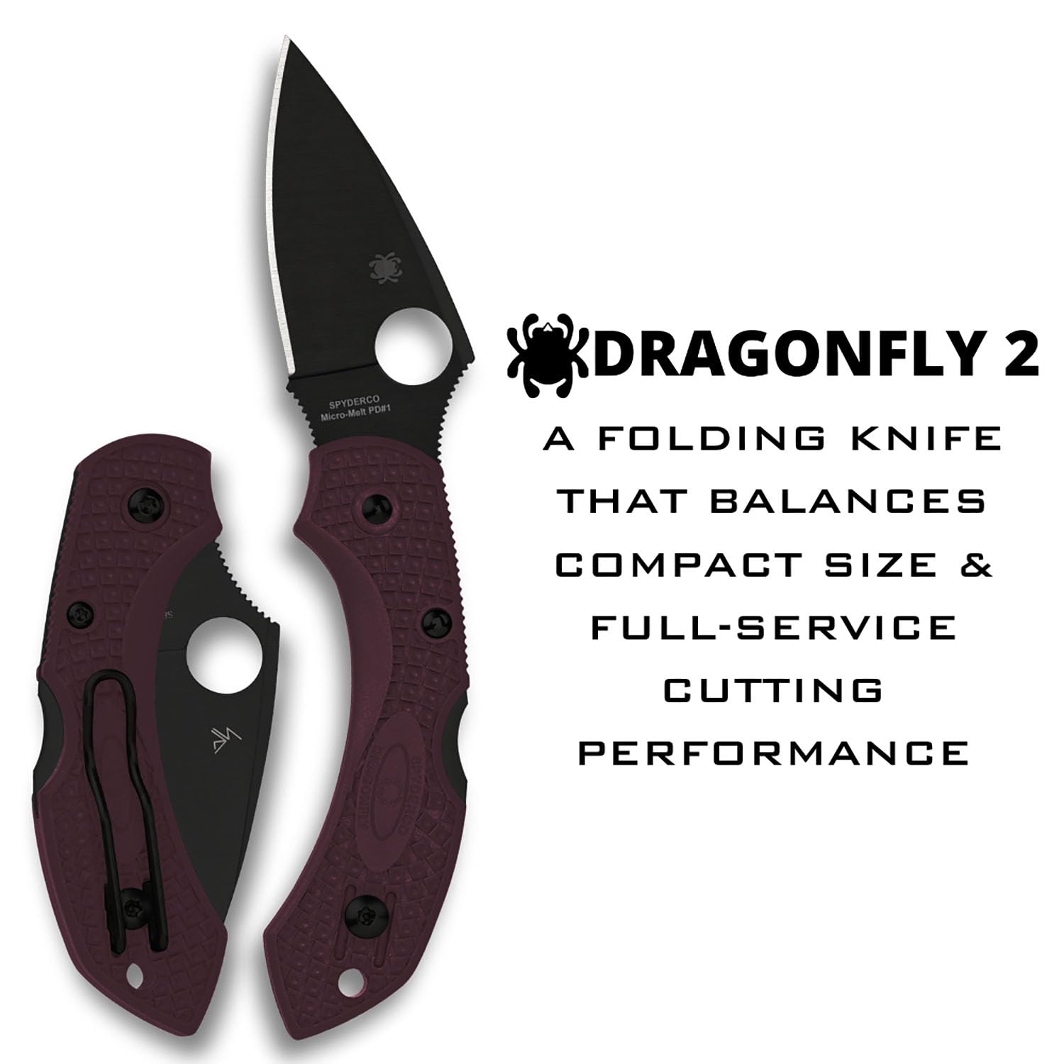 Spyderco Dragonfly 2 PlainEdge Knife - Built and Designed for Everyday Carry Tasks - 2.28-Inch Blade Length, Micro-Melt PD1 Steel, Burgundy FRN Handle - C28BGBKP2