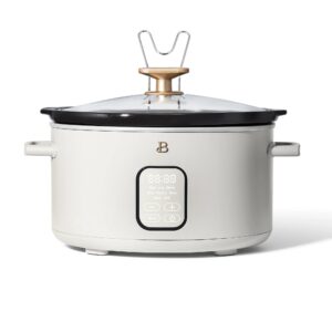 beautiful 6 qt programmable slow cooker by drew barrymore - 5 preset cooking functions, digital countdown timer, dishwasher-safe parts, and cool-touch handles (white icing)