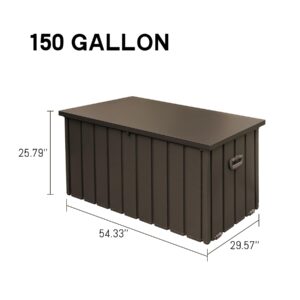 Domi Deck Box Outdoor 150 Gallon, Waterproof Lockable Steel Outdoor Storage Container for Outside Cushions, Garden Tools and Pools Equipment, Dark Brown