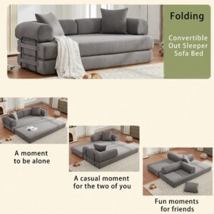 Lin-Utrend 78.5" Loveseat Sofa Fold-Out Sofa Bed,Modern Modular Futon Floor Couch&King Size Bed Mattress with 2 Pillow,DIY Combination Convertible Sleeper Sofa Bed for Living Room Apartment (Gray)