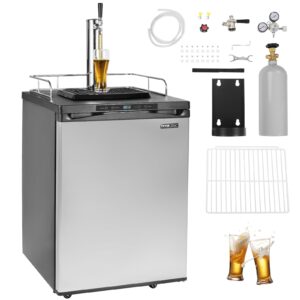 vevor beer kegerator, single tap draft beer dispenser, full size keg refrigerator with shelf, co2 tank(no gas), drip tray & rail, 23°f- 82.4°f temperature control, 162l, silver