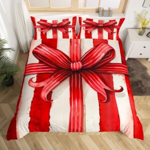 jejeloiu girls bowknot bedding set dreamy princess style duvet cover king size for kids teens stripes geometric comforter cover set christmas xmas theme bedspread cover with 2 pillow case