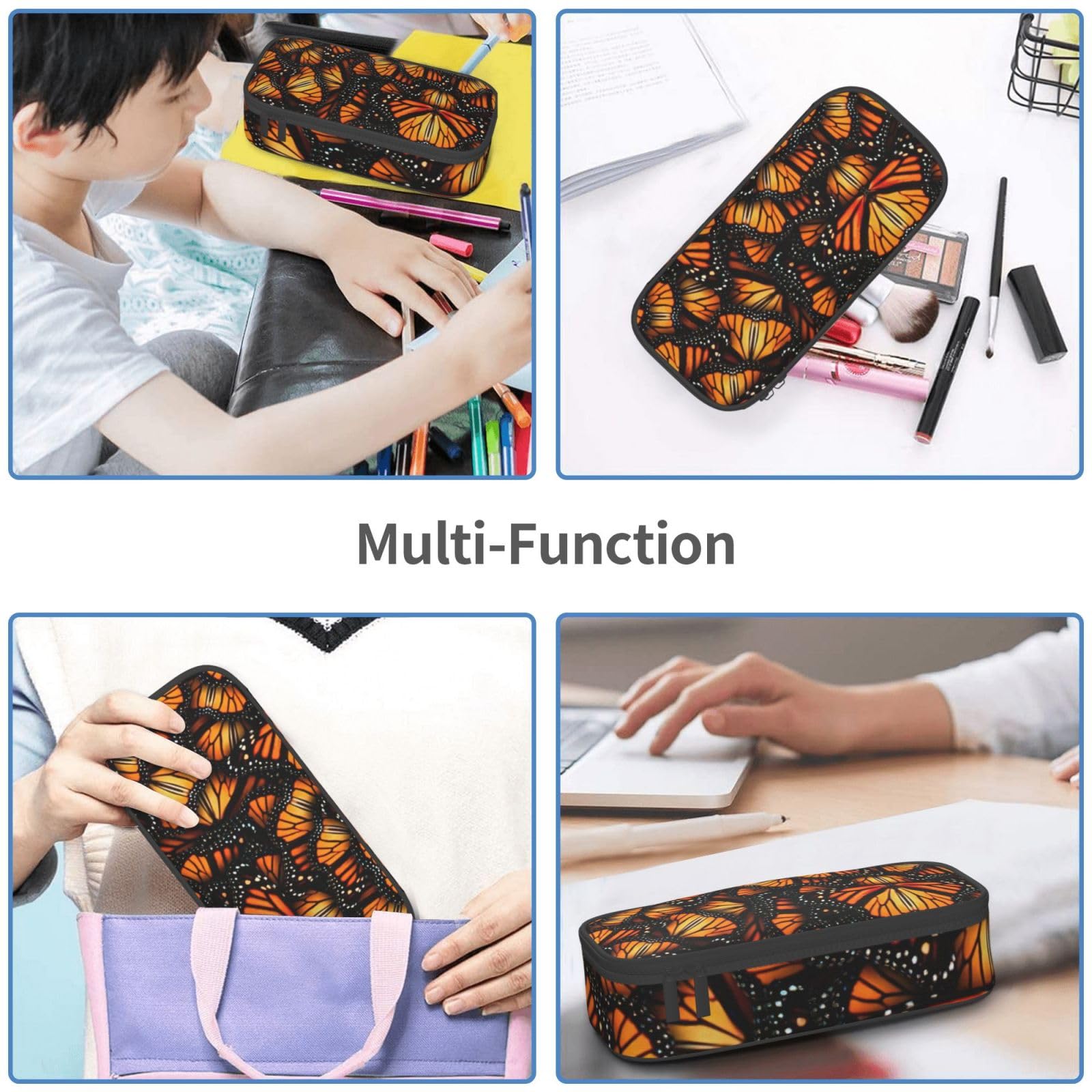 Heaps Of Orange Monarch Butterflies Print Pencil Case Large Capacity Pencil Pouch Big Pen Case Pen Bag Office Pencil Bag Makeup Bag