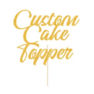 personalized cake toppers custom wedding cake toppers cake decorations happy birthday cake topper 11 colors glitter cake toppers with any word any text for graduation baby shower (gold)