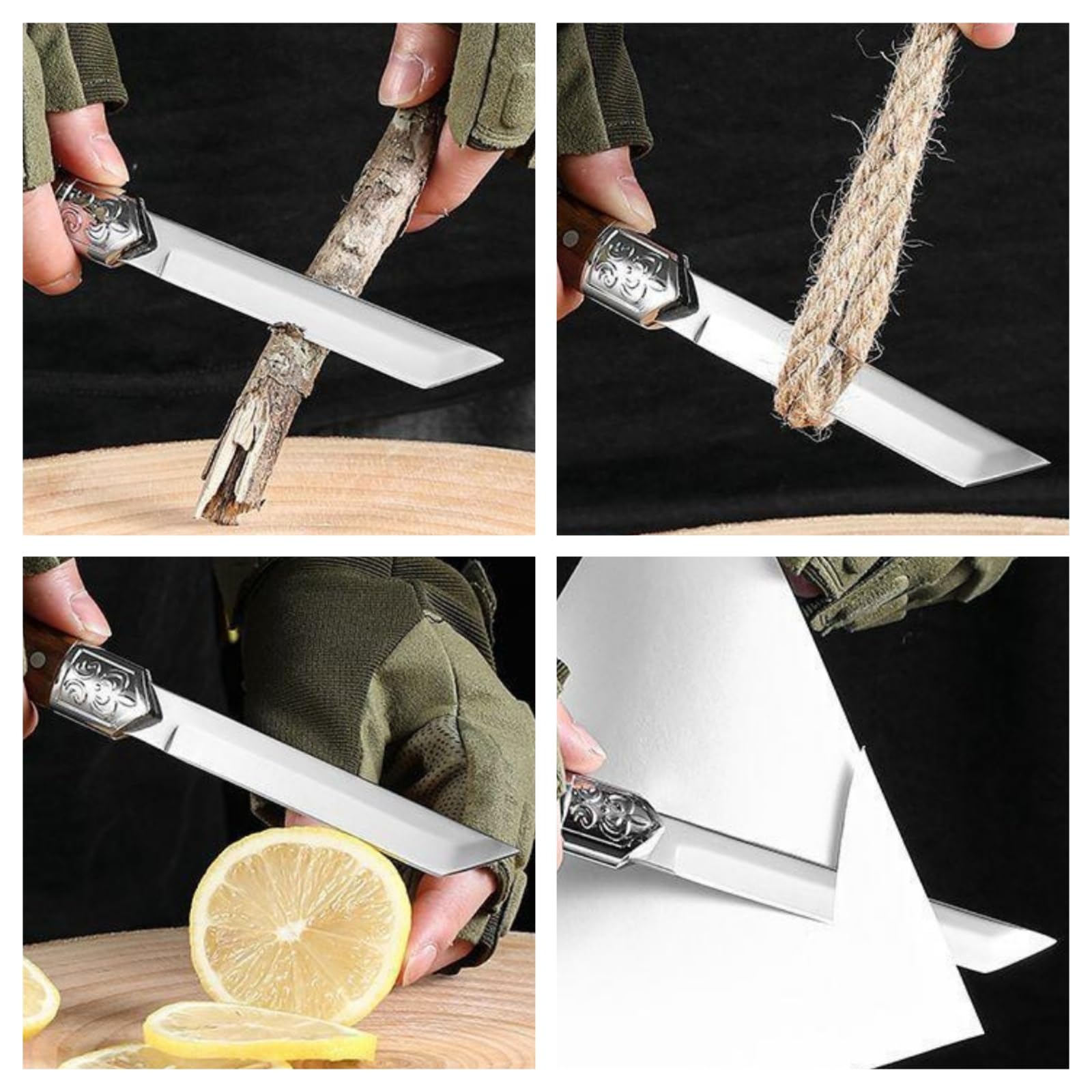 RWSEFK Small Tactical Paring Knife With Covers,Sharp Fruit Knife,Vegetables Knife,Double Knife,Dual Samurai Chef Knife (A)