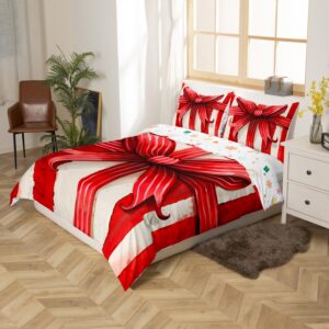 jejeloiu Girls Bowknot Bedding Set Dreamy Princess Style Duvet Cover King Size for Kids Teens Stripes Geometric Comforter Cover Set Christmas Xmas Theme Bedspread Cover with 2 Pillow Case