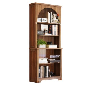 janmer home 71" tall narrow bookshelf, modern 5-tier arched bookshelf, arched narrow bookcase with open display storage shelf for office, living room (walnut, 71inch 1pcs)