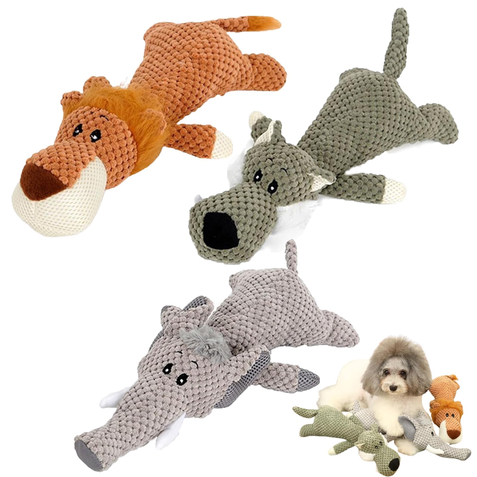 Wowpetsmart Invincible Chewanimals, Wowpetsmart for Heavy Chewers, Wowpetsmart Dog Chew Toys, Chewanimal - Designed for Strong Chewers, Interactive Fun and Squeaky Stuffed Plushy Dog Toy (3PCS)