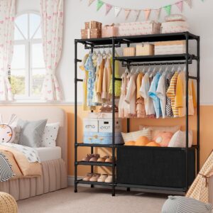 Raybee Clothes Rack, Clothing Racks for Hanging Clothes with Large Storage Bag, Garment Rack for Bedroom, Entryway and Walk-in closet, 16.2" D x 42" W x 67.5" H, Black