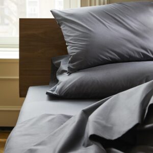 brooklinen luxury sateen 7 piece sheet set - 100% cotton, queen size in slate grey - 1 duvet cover, 1 fitted sheet, 1 flat sheet, 4 pillowcases | best luxury sheets