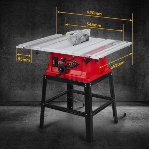 10 Inch Table Saw With Stand, 15A 5000RPM Portable Benchtop Table Saw, 90°Cross Cut & 0-45°Bevel Cut Portable Table Saw with Dust Collector for Diy Woodworking, Adjustable Blade Height, Red