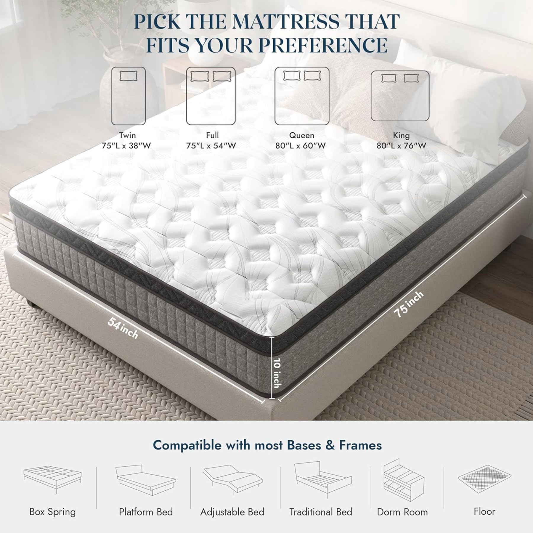 Anwick 12" Full Mattress, Soft Breathable Hybrid Memory Foam Mattress, Individually Pocket Coils, Mattress in a Box, Sleep Supportive & Pressure Relief, Medium Firm (Full 12 Inch)