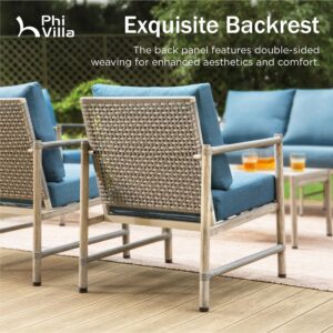 PHI VILLA 4 Piece Patio Furniture Set, 2 x Armchair, 1 x 3-Seat Sofa, 1 x Coffee Table, All Cushioned 5 Seats Outdoor Conversation Set for Lawn Garden Backyard