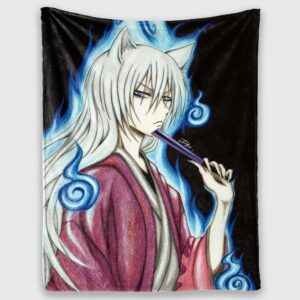 lmuwecno mysterious fox japanese blanket, anime fox throw blanket japanese sofa blanket super soft warm lightweight throw blanket (2,l60in x w50in (152x127cm))