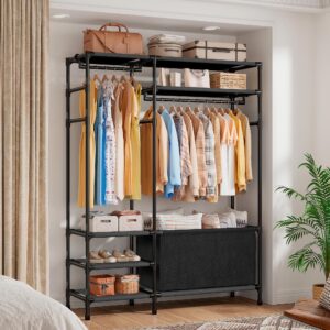 raybee clothes rack, clothing racks for hanging clothes with large storage bag, garment rack for bedroom, entryway and walk-in closet, 16.2" d x 42" w x 67.5" h, black