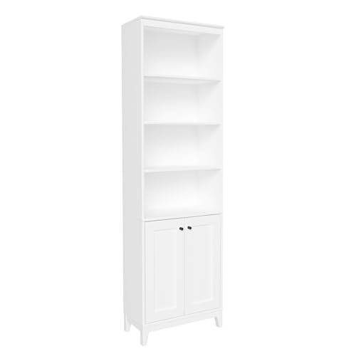 Prepac Yaletown Bookcase with Doors, White Storage Cabinet with Doors and Shelves, Accent Cabinet 23.75" W x 79.50" H x 12.25" D, WSBR-2310-1