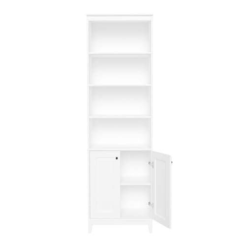 Prepac Yaletown Bookcase with Doors, White Storage Cabinet with Doors and Shelves, Accent Cabinet 23.75" W x 79.50" H x 12.25" D, WSBR-2310-1