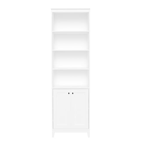 Prepac Yaletown Bookcase with Doors, White Storage Cabinet with Doors and Shelves, Accent Cabinet 23.75" W x 79.50" H x 12.25" D, WSBR-2310-1