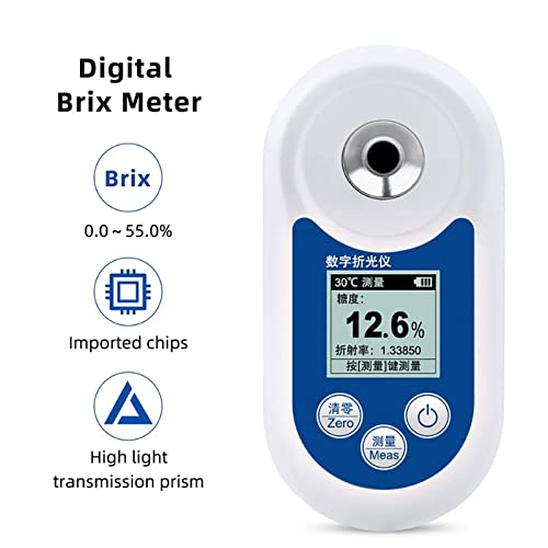 PODEC Digital Brix Refractometer, 0-55% Range High-Precision Fruit Meter with Automatic Temperature Compensation Function, ±0.2% Precision and IP65 Waterproof, for Sugar Solutions Food