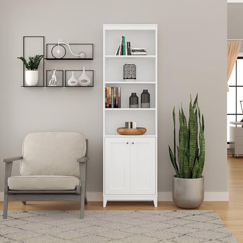 Prepac Yaletown Bookcase with Doors, White Storage Cabinet with Doors and Shelves, Accent Cabinet 23.75" W x 79.50" H x 12.25" D, WSBR-2310-1