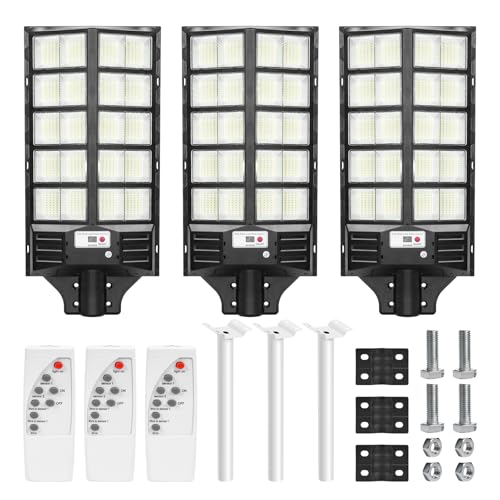 3 Pack Solar Parking Lot Lights, Waterproof Solar Street Light with 1152 Light Beads, IP67 Outdoor Light with 240 Degree Coverage, Motion Sensor Black