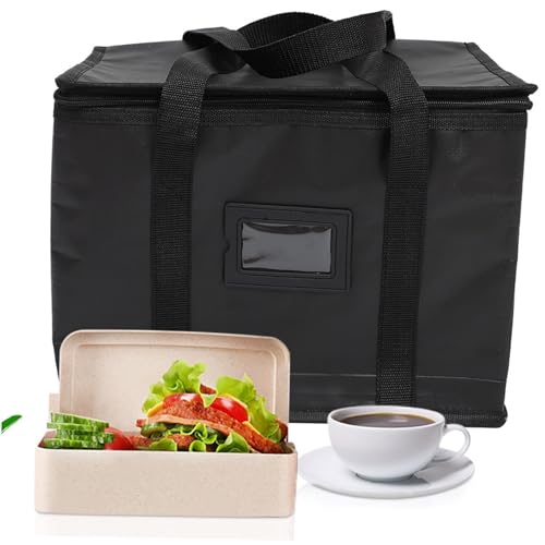 GRIRIW Insulation Bags Large Insulated Food Bag Foldable Shopping Bag Foldable Grocery Bags Restaurant Insulated Bag Foldable Lunch Bag Insulated Food Carrier Bag Cooler Bag Woven Black