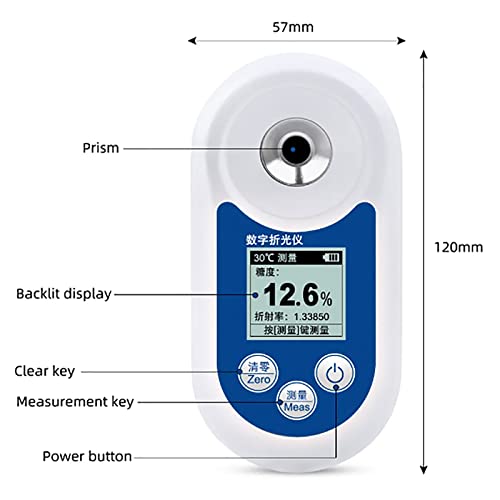 PODEC Digital Brix Refractometer, 0-55% Range High-Precision Fruit Meter with Automatic Temperature Compensation Function, ±0.2% Precision and IP65 Waterproof, for Sugar Solutions Food