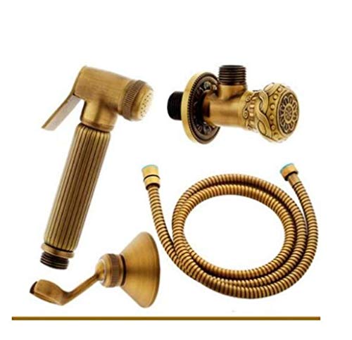 icVantA Antique Brass Bathroom Bidet Faucet Toilet Bidet Shower Set Portable Bidet Spray Shower Holder and 1.5M Hose Handheld Bidet Toilet，