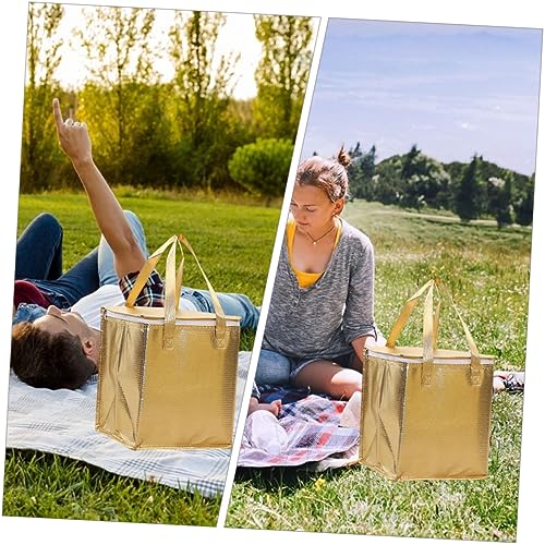 CHILDWEET Food Bag Catering Bag for Food Deliveries Lunch Tote Bag Grocery Shopping Bag Car Insulated Bag Zipper Food Bag Insulated Shopping Bags Hot Bags Golden Non-woven Fabric