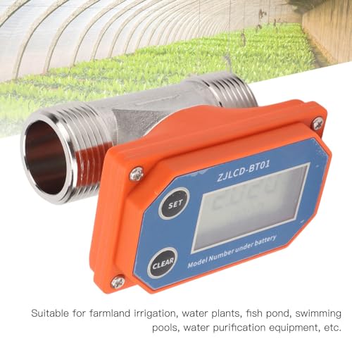 Water Sensor,Digital Water Meter with LCD Display,High Accuracy Stainless Steel Flowmeter for Water Plant,Swimming Pool,Fish Pond,10 to 120L per Minute,Withstand Pressure