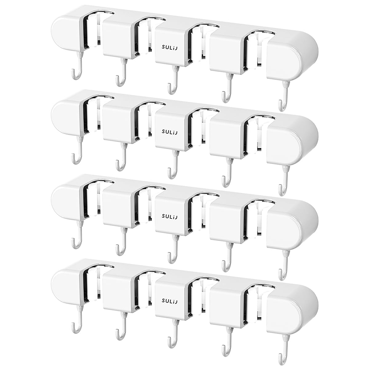 ZLHETWT Broom Holder, Mop Holder, Mop and Broom Organizer, 4Pcs Broom Holder Punch Free Mop Hanger Wall Mounted Mop Holder with 5 Hooks Effective Broom Gripper for Home