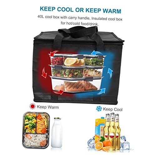 NAMOARLY Insulation Bags Large Insulated Food Bag Food Bag Shopping Cart Bags for Groceries Jumbo Insulated Bag Insulated Food Carrier Bag Cooler Bag Foldable Lunch Bag Black Woven