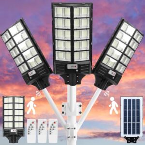 3 Pack Solar Parking Lot Lights, Waterproof Solar Street Light with 1152 Light Beads, IP67 Outdoor Light with 240 Degree Coverage, Motion Sensor Black