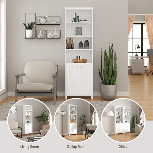 Prepac Yaletown Bookcase with Doors, White Storage Cabinet with Doors and Shelves, Accent Cabinet 23.75" W x 79.50" H x 12.25" D, WSBR-2310-1