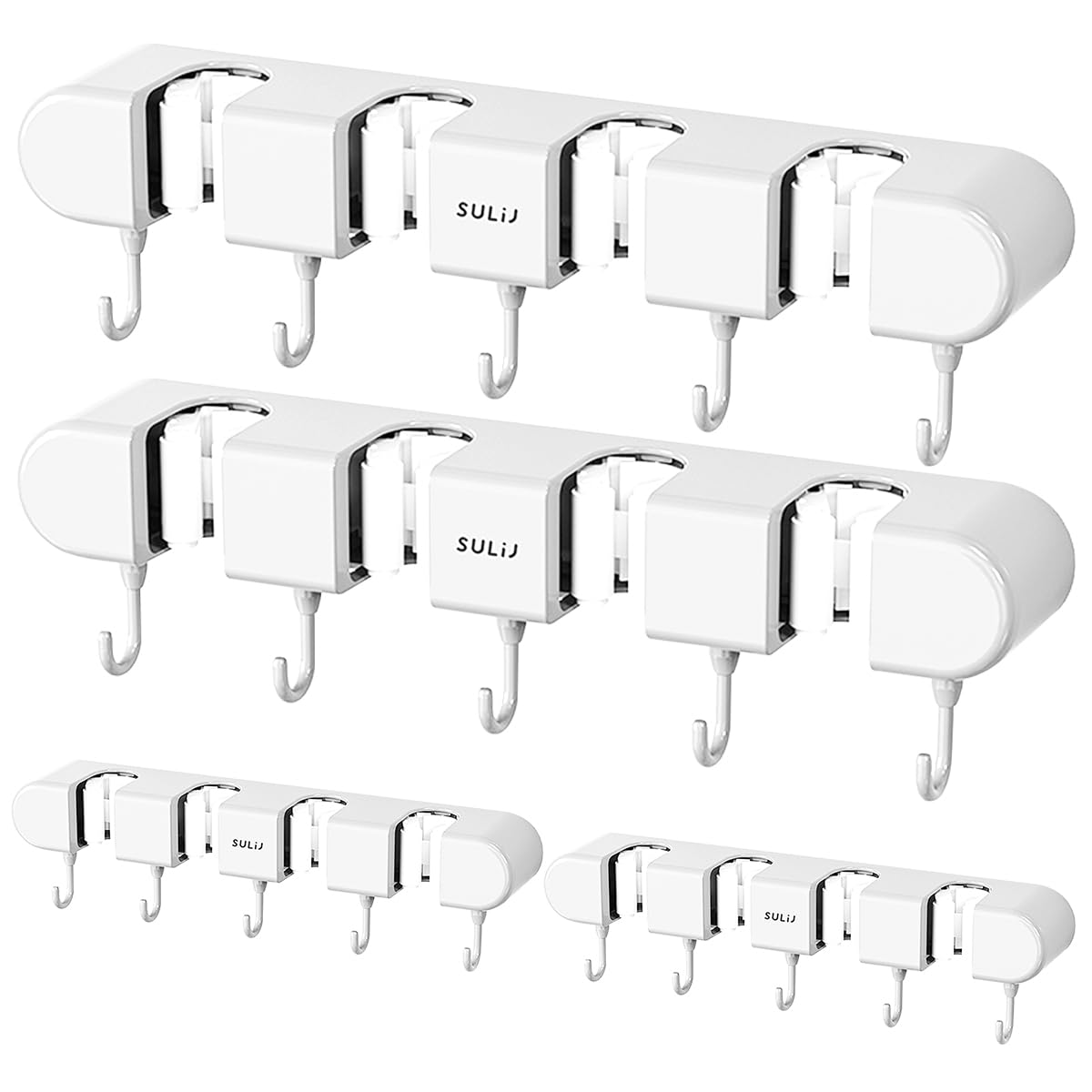 ZLHETWT Broom Holder, Mop Holder, Mop and Broom Organizer, 4Pcs Broom Holder Punch Free Mop Hanger Wall Mounted Mop Holder with 5 Hooks Effective Broom Gripper for Home