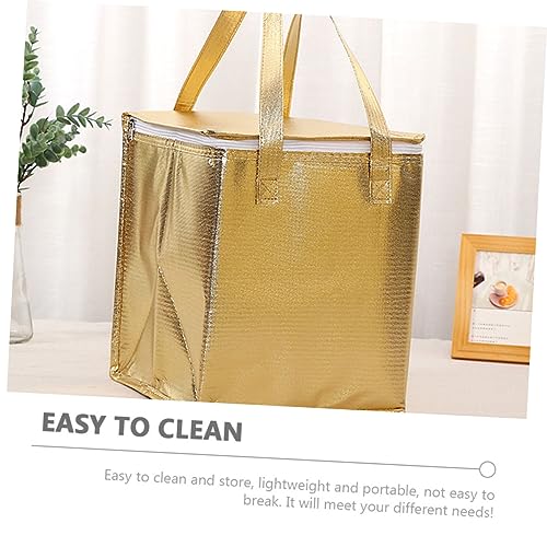 CHILDWEET Food Bag Catering Bag for Food Deliveries Lunch Tote Bag Grocery Shopping Bag Car Insulated Bag Zipper Food Bag Insulated Shopping Bags Hot Bags Golden Non-woven Fabric