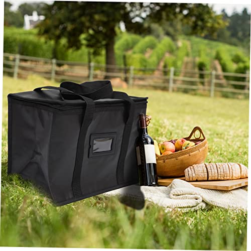 GRIRIW Insulation Bags Large Insulated Food Bag Foldable Shopping Bag Foldable Grocery Bags Restaurant Insulated Bag Foldable Lunch Bag Insulated Food Carrier Bag Cooler Bag Woven Black