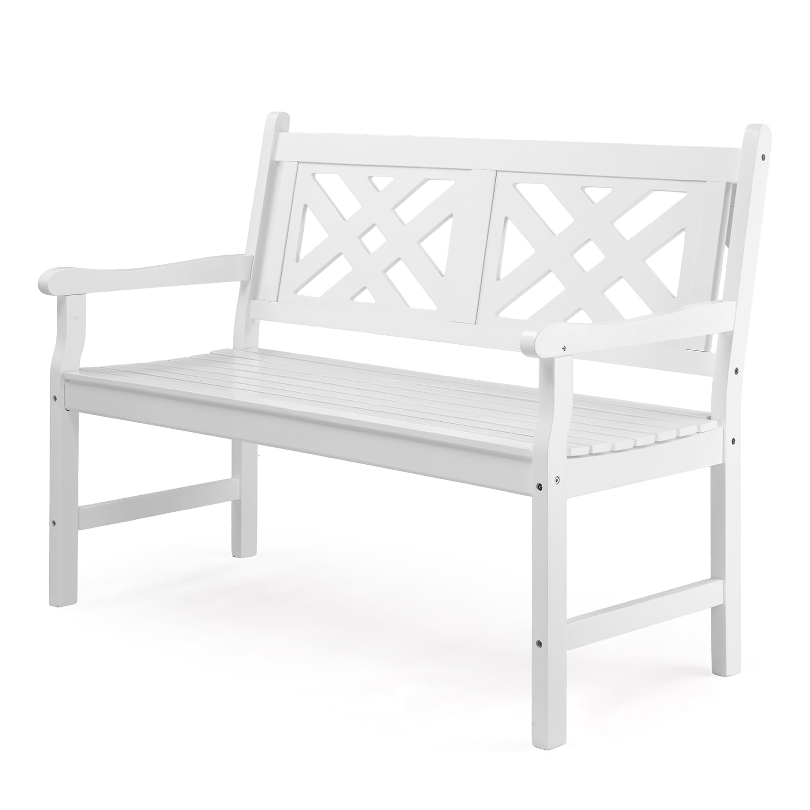 VINGLI Outdoor Bench Porch Bench, 47" Garden Bench Outdoor Wood Bench Patio Bench Entryway Bench for Yard Park, 800lb Capacity (White)