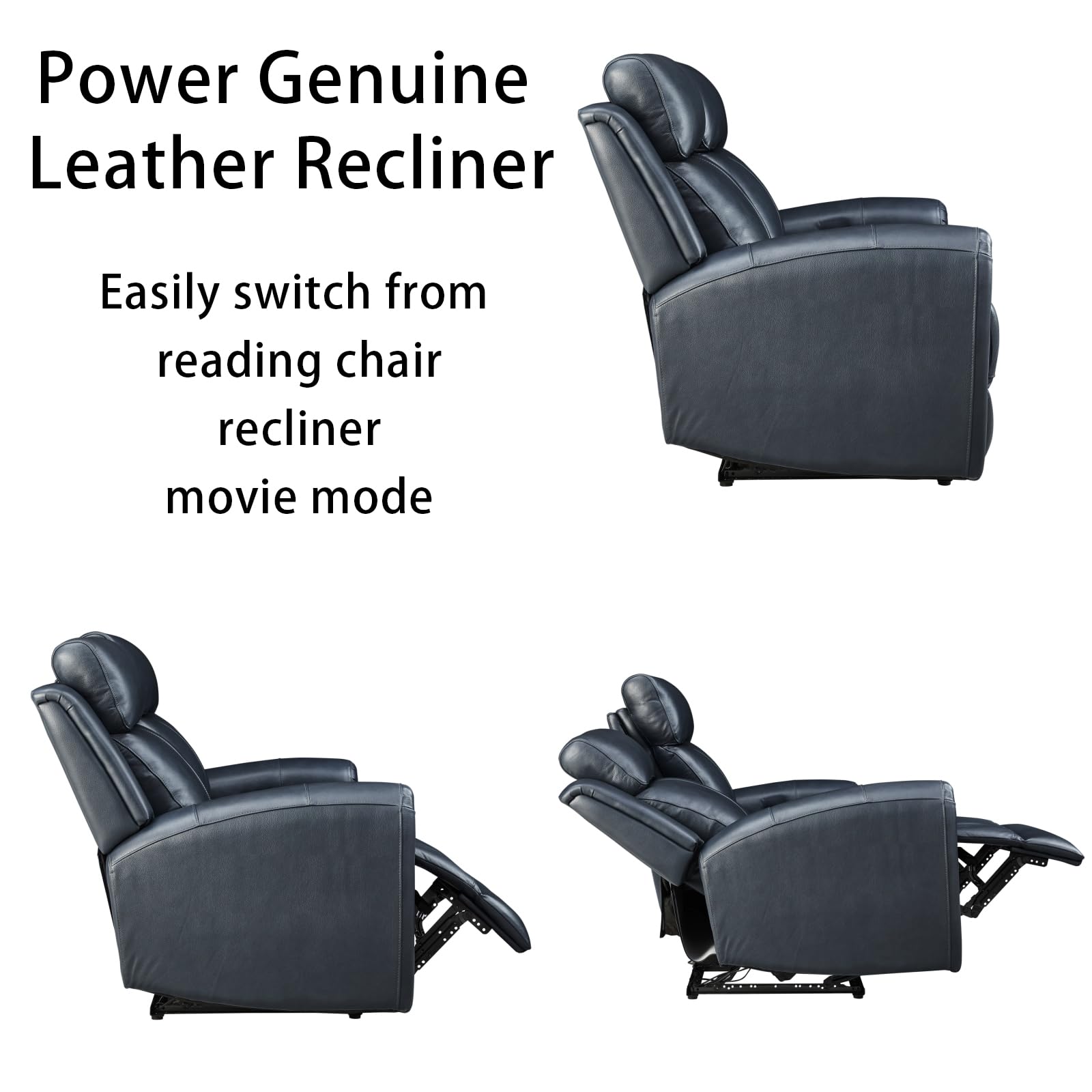 THSUPER Power Genuine Leather Reclining Loveseat, Modern Real Leather Double Recliner Loveseat, Top Grain Leather Recliner with USB Port and Ergonomic High Backrest, Blue