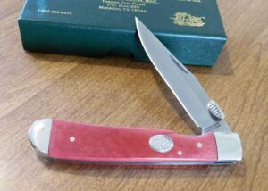 moore maker 5102llgr red smooth bone handle single blade trapperlock