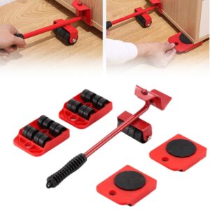 furniture lift mover tool set with adjustable height lifting tool lever & 4 wheels, 2024 new furniture mover dolly furniture lifter moving sliders for moving heavy furniture (red)