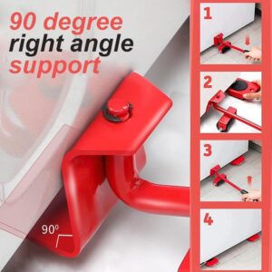 Furniture Lift Mover Tool Set with Adjustable Height Lifting Tool Lever & 4 Wheels, 2024 New Furniture Mover Dolly Furniture Lifter Moving Sliders for Moving Heavy Furniture (Red)