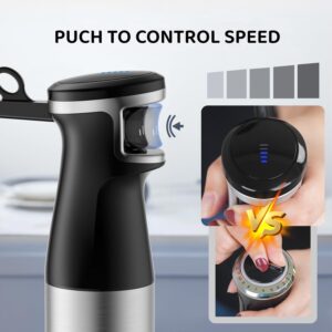 Immersion Blender Handheld 1100W Corded 5 in 1 Hand Blender Trigger Control Speed Stick Blender with Whisk, Milk Frother Attachments Emulsion Blender Handheld Emulsifier for Soup, Smoothie, Puree