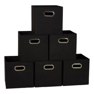 11 inch fabric storage bins cubes sturdy collapsible storage bins & handle 6 foldable baskets for organizing clothes books closet organizer and storage fabric storage cubes for shelves,closets black