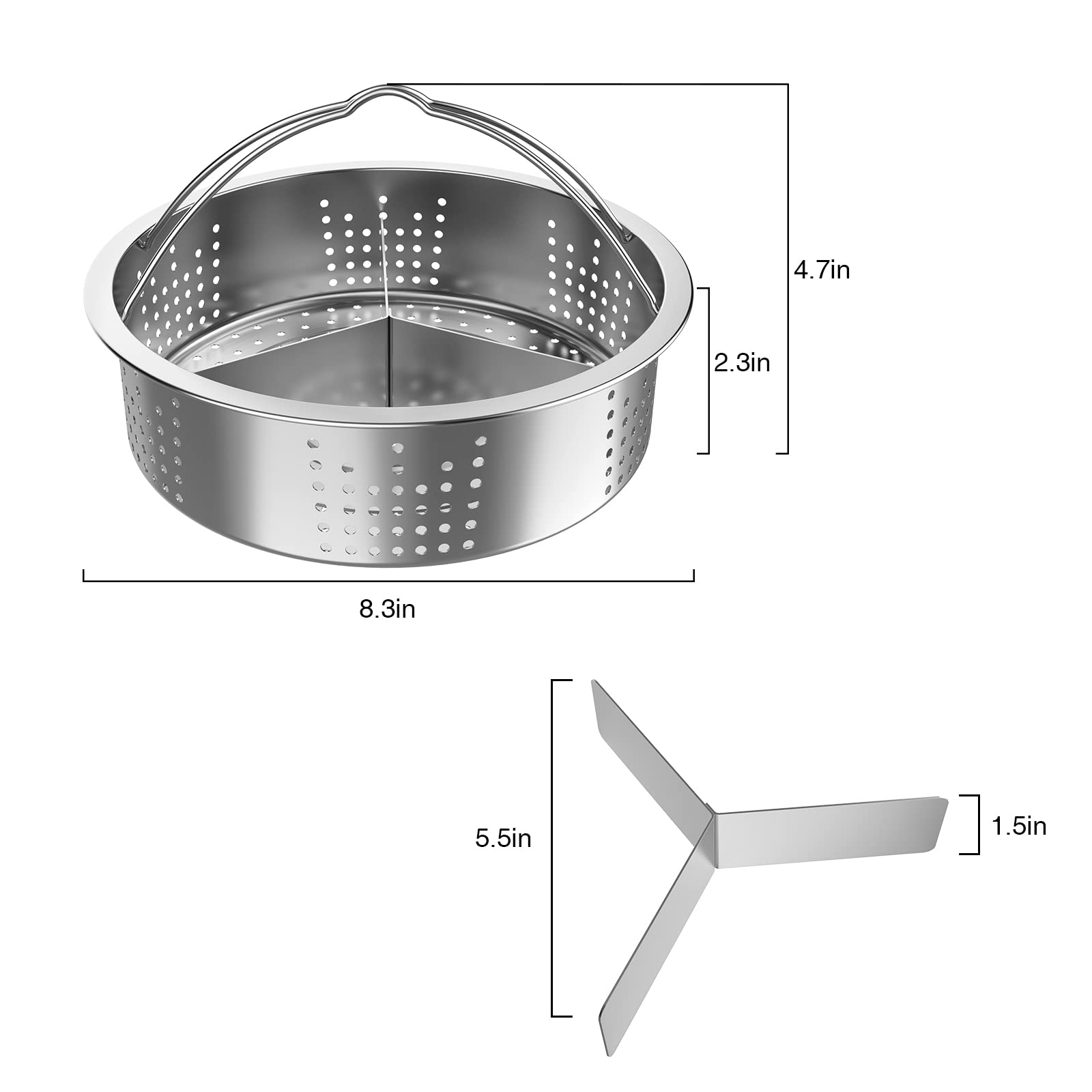 Stainless Steel Steamer Basket, Vegetable Steamer Basket Rack for Cooking, Instant Pot Steamer Basket Insert for Veggie Fish Seafood Broccoli Egg Cooking, Silve