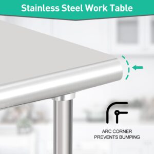 TrailBlaze Stainless Steel Work Table, 60x24x35 In Metal Trolley Heavy Duty Double Tier Worktable With Casters Backsplash, Food Prep Stainless Steel Table for Kitchen Restaurant Commercial Workstation