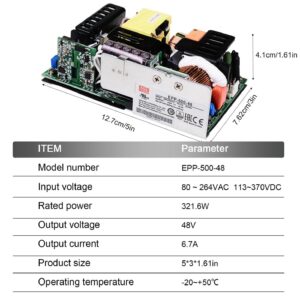 TorqCali EPP-500-48 500W 48V Open Frame Power Supply, Constant Voltage, 5"x3", Green, Industrial Grade, for Telecom Equipment, Industrial Automation, LED Lighting