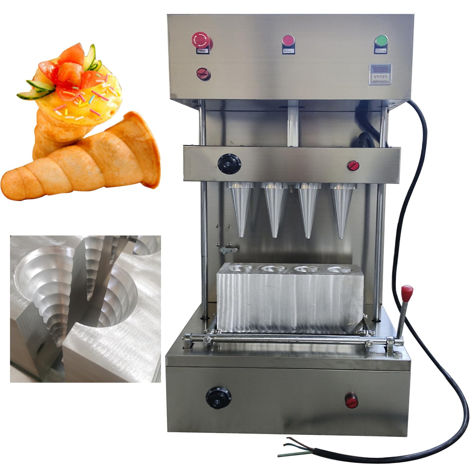 TECHTONGDA Pizza Cone Machine 4 Cone Maker Conch Spiral Shape Pizza Cone Forming Machine Pizza Cone Making Equipment 110V 2800W Max Adjustable Temperature 300℃ for Restaurant, Bakery, Cafe, Snack