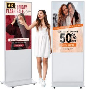 yckjnb 55 inch indoor digital signage 4k touchscreen ips floor standing digital kiosks interactive displays with wifi hdmi/usb input auto ad player, android os white